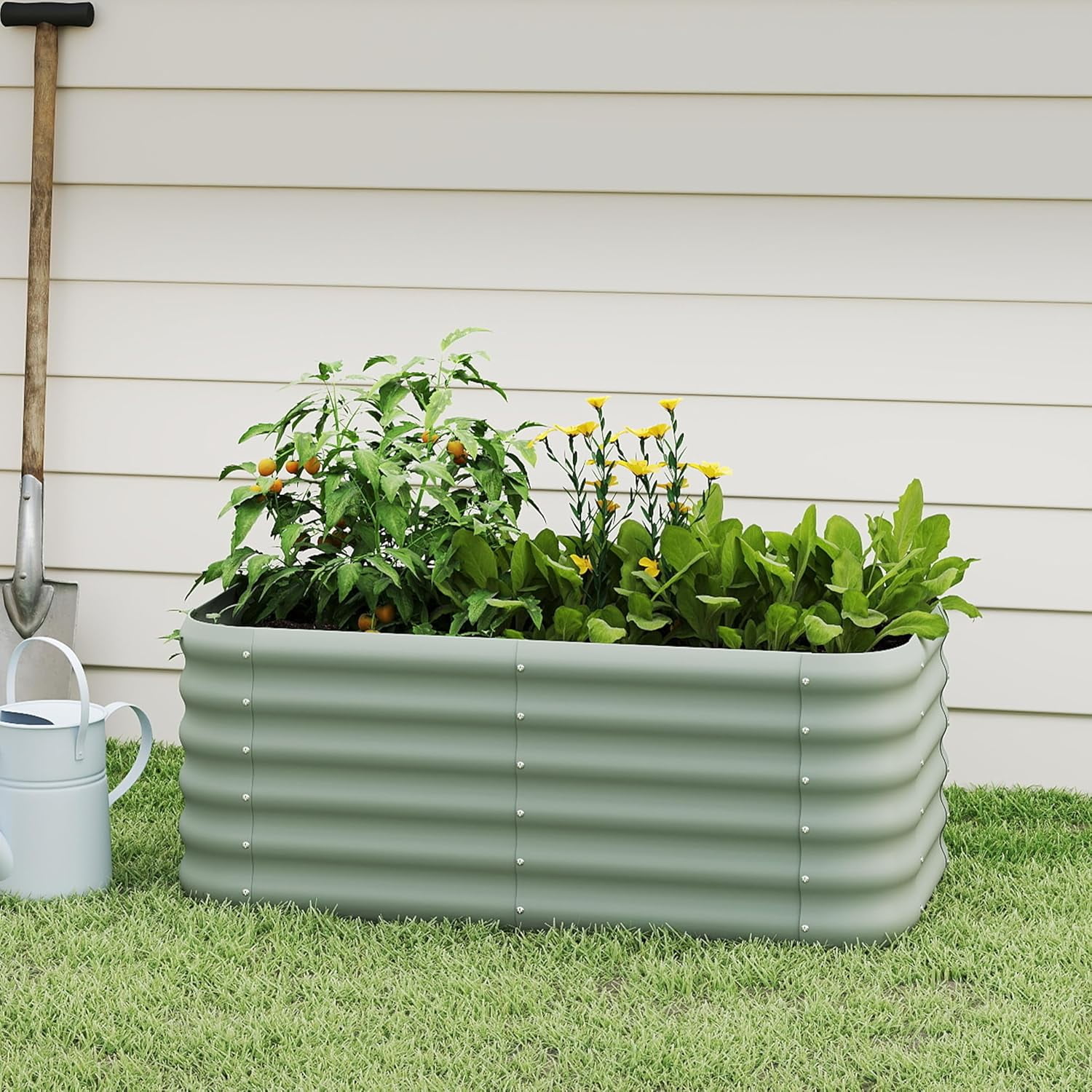 Galvanized Raised Garden Bed, Outdoor Planter Bed, Metal Planter Box ...