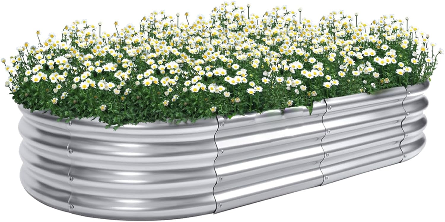 Galvanized Raised Garden Bed Outdoor Planter Box Oval for Home Garden ...