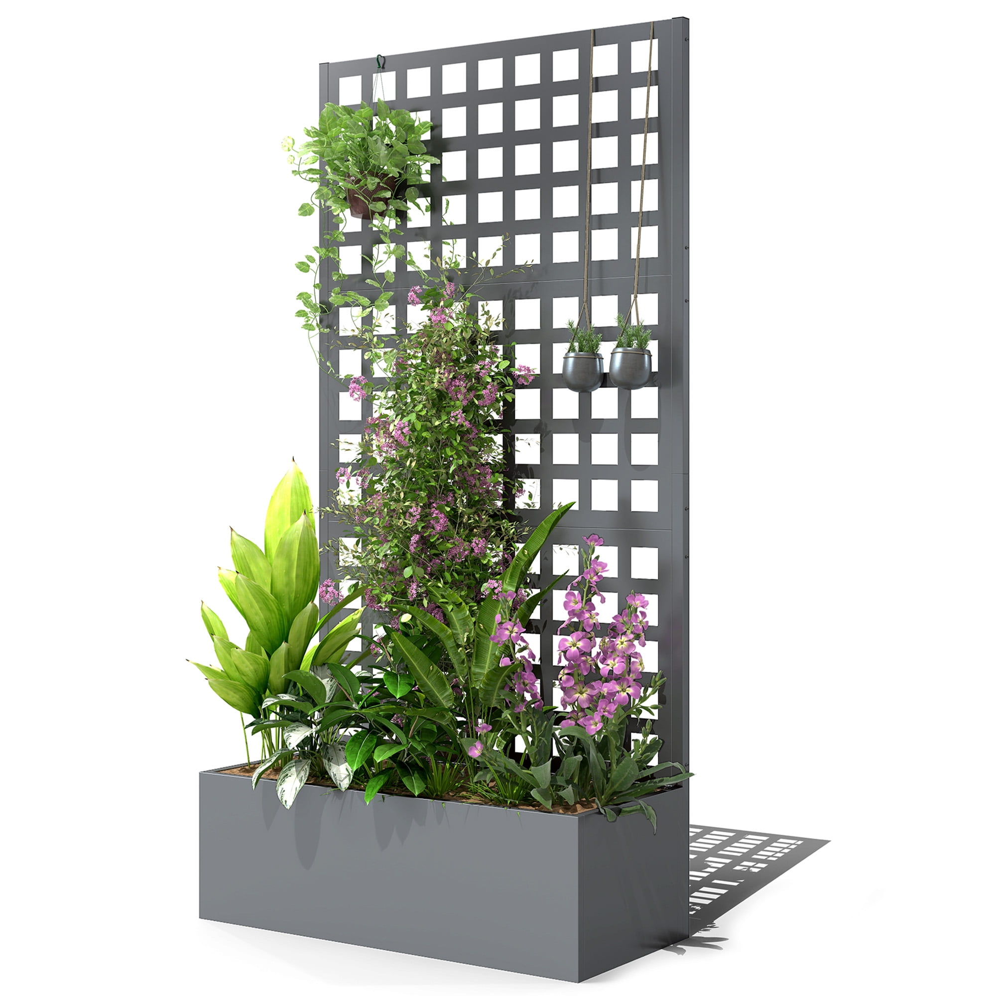 Galvanized Raised Garden Bed Planter Box with Trellis for Climbing ...