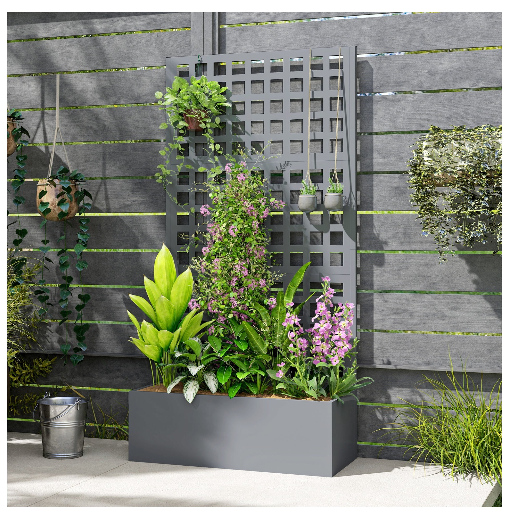 Galvanized Raised Garden Bed with Trellis, 35"x16"x70", Metal Planter ...