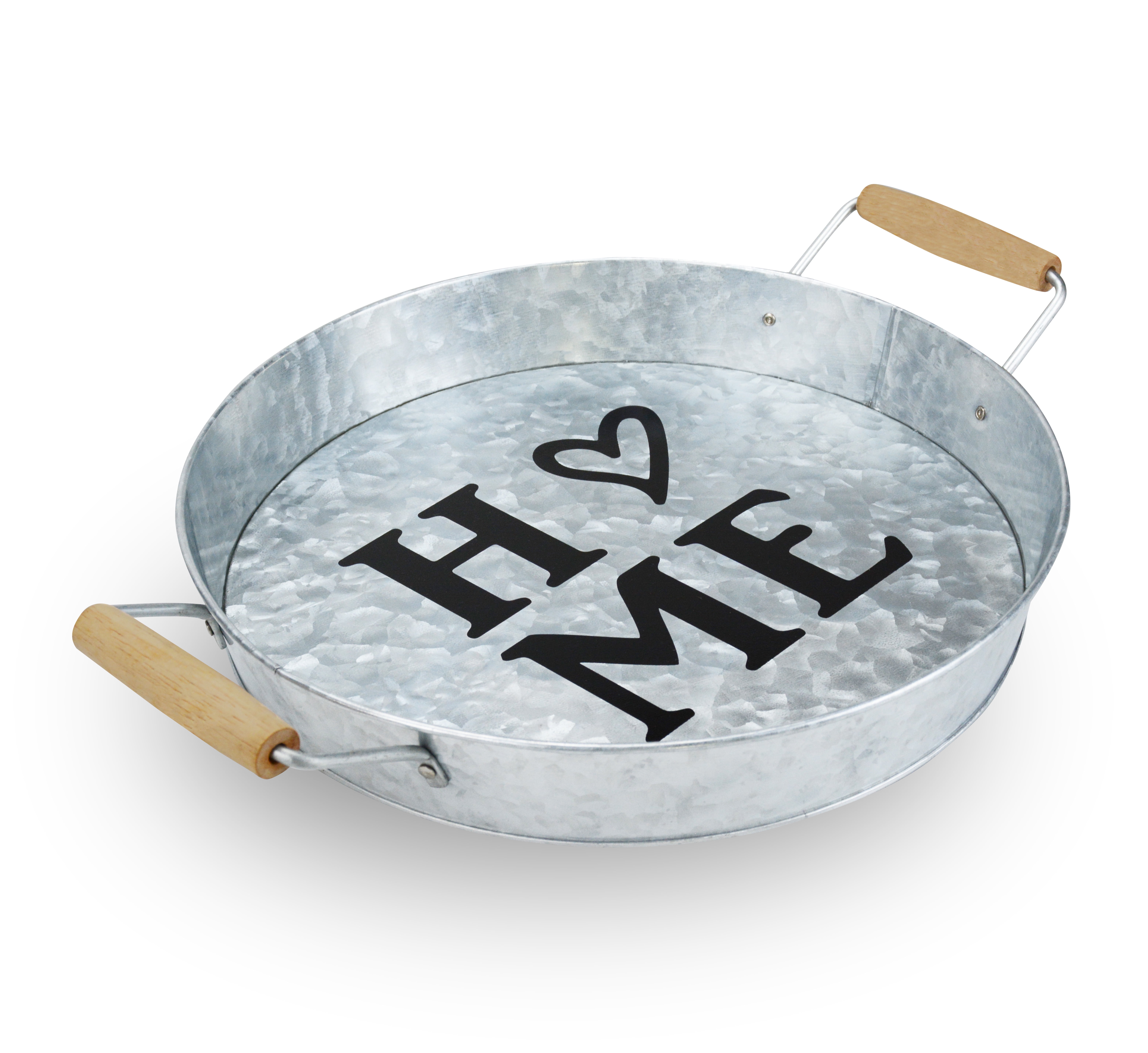 Galvanized Round Tray w/Wooden Handles for Home, Office, Party, Wedding ...