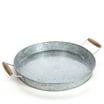 Hosley 16 inch Diameter, Galvanized Silver Circle Tray with Wooden ...