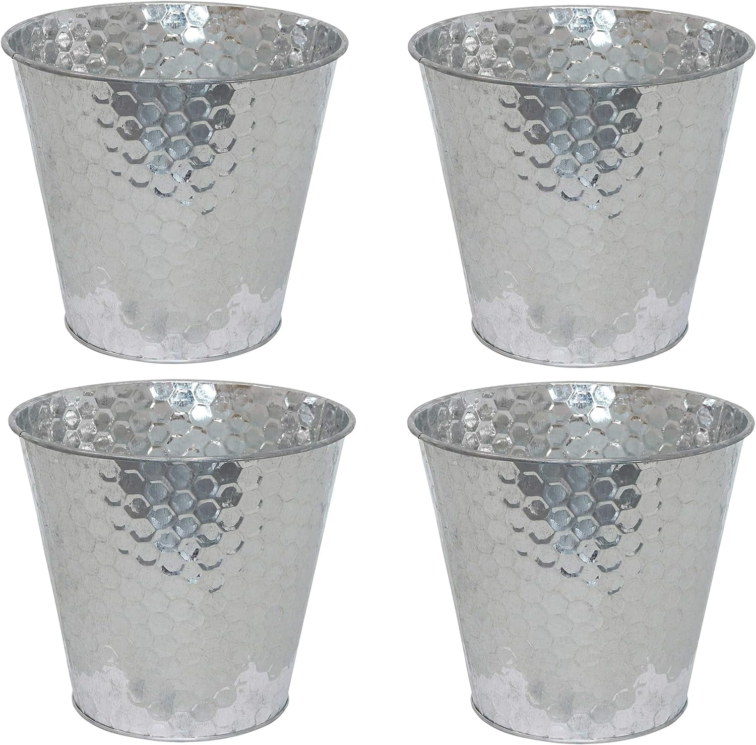 Galvanized Steel Buckets with Hexagon Pattern - Set of 4 - Silver ...