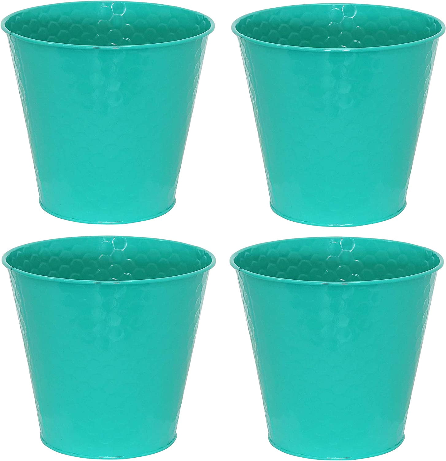 Galvanized Steel Buckets with Hexagon Pattern - Set of 4 - Teal - Small ...