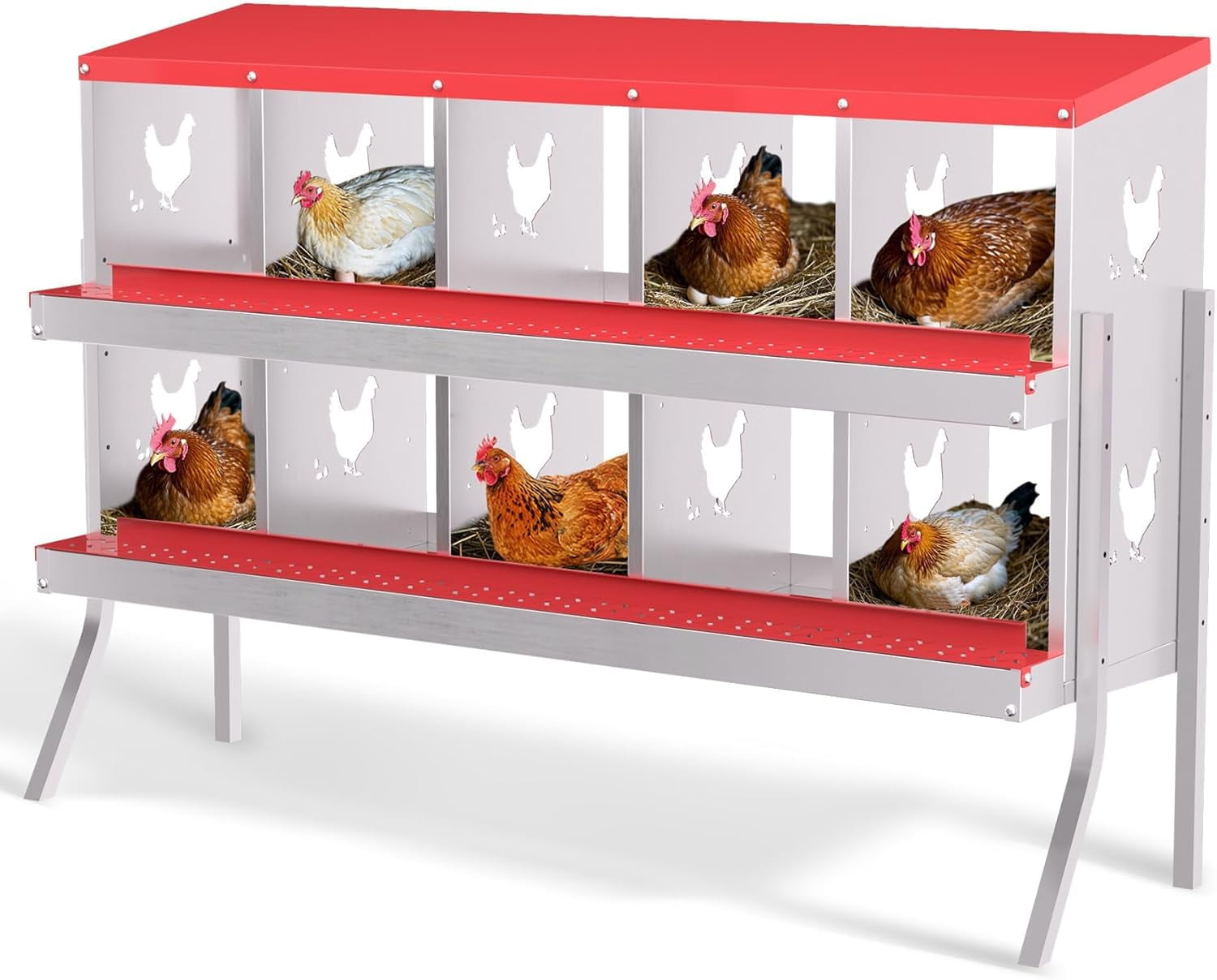 Galvanized Steel Chicken Nesting Box, 6/8/10 Compartments, Roll-Away ...