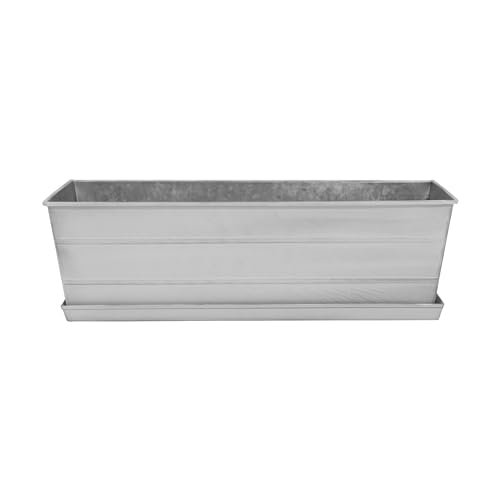 Galvanized Steel Flower Box Planter with Tray, Cape Cod White, Medium ...