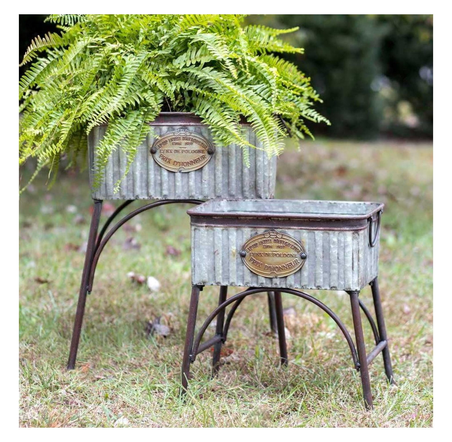 Galvanized Steel Garden Flower Planters with Stands Poland Set of 2 ...