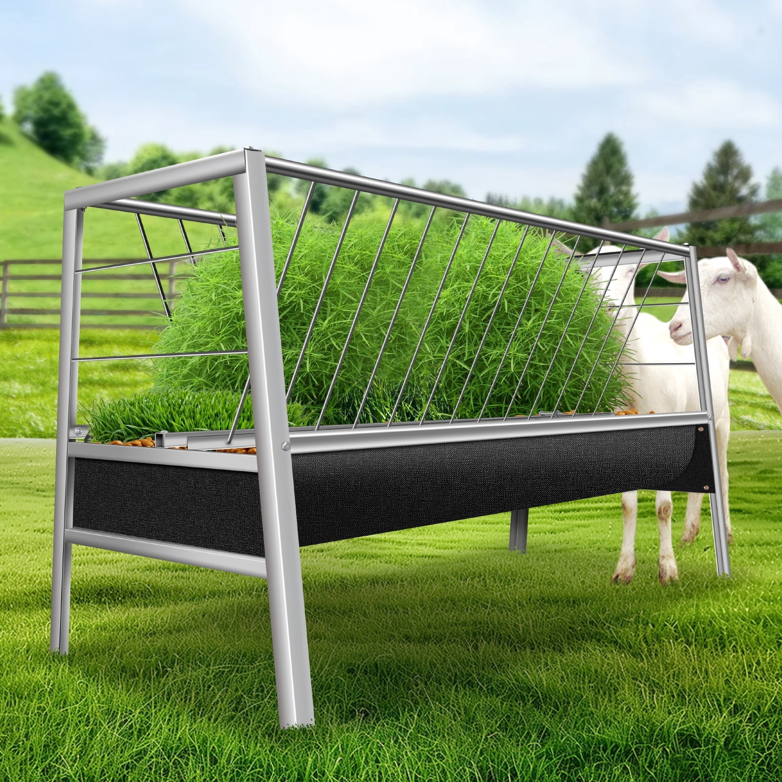Galvanized Steel Goat Hay Feeder, 90 Gallon Livestock Feeder, Easy ...