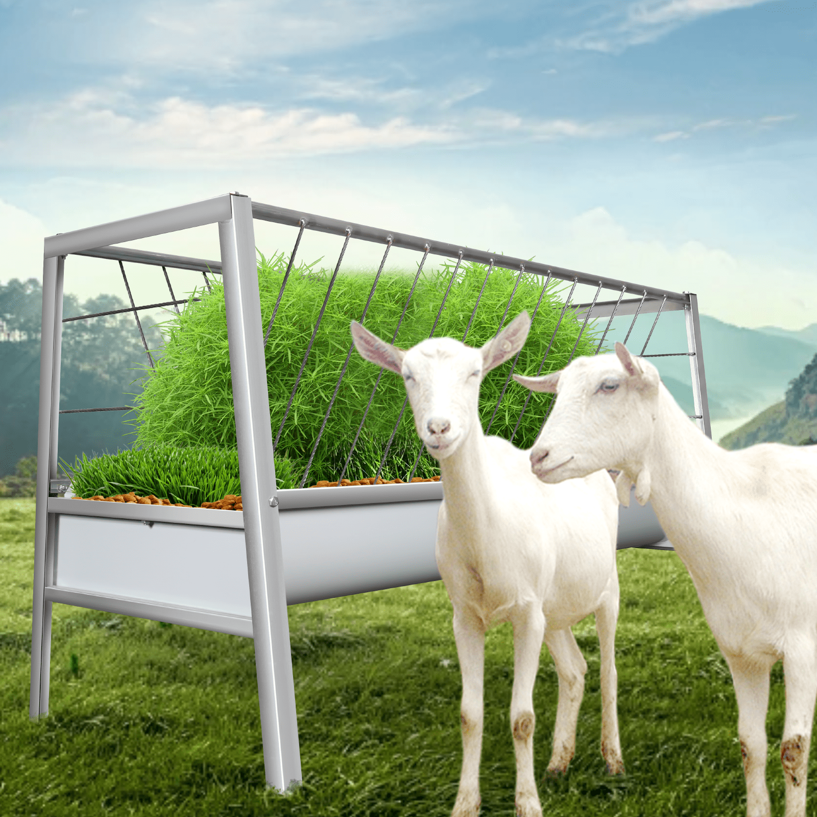 Galvanized Steel Livestock Feed Tray, Goat Hay Rack, 77 Gal Capacity ...