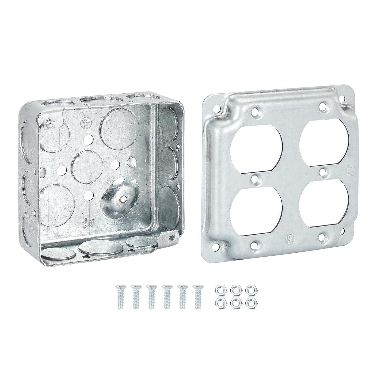Galvanized Steel Metal Outlet Box 4x4 and Outlet Cover with 6screws,2 ...