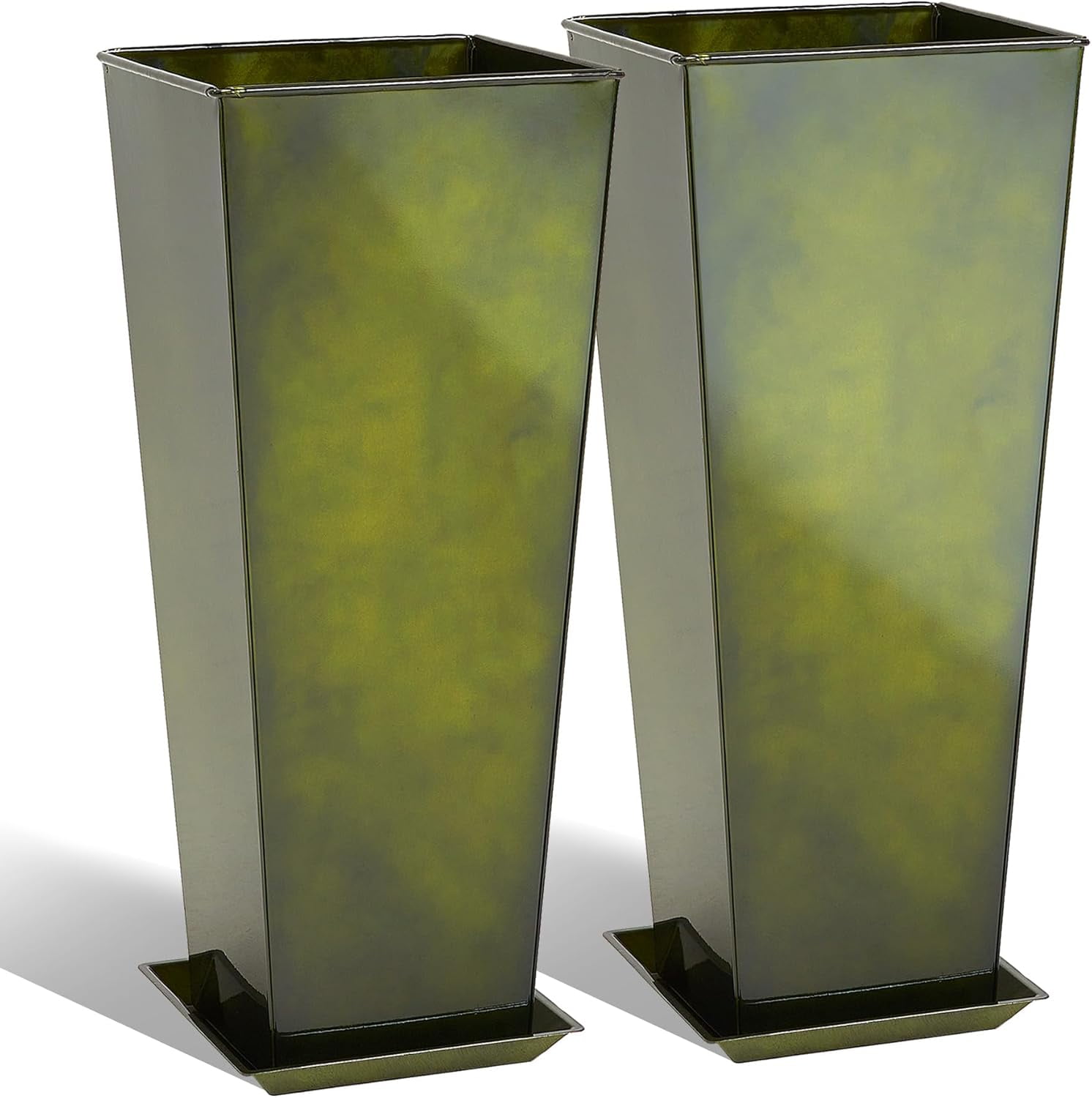 Galvanized Steel Planter 25''H. with Saucer, Bright Glazed Planter with ...