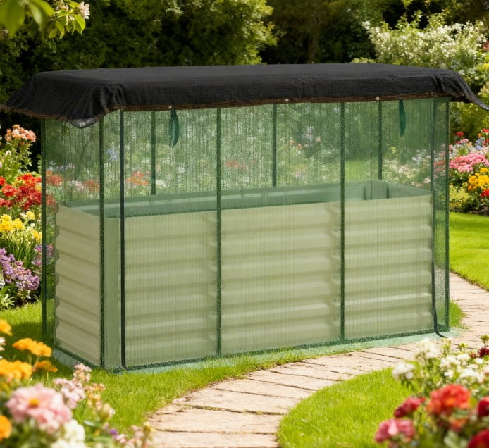Galvanized Steel Planter Box, Crop Cage and Shade Cloth with Raised ...