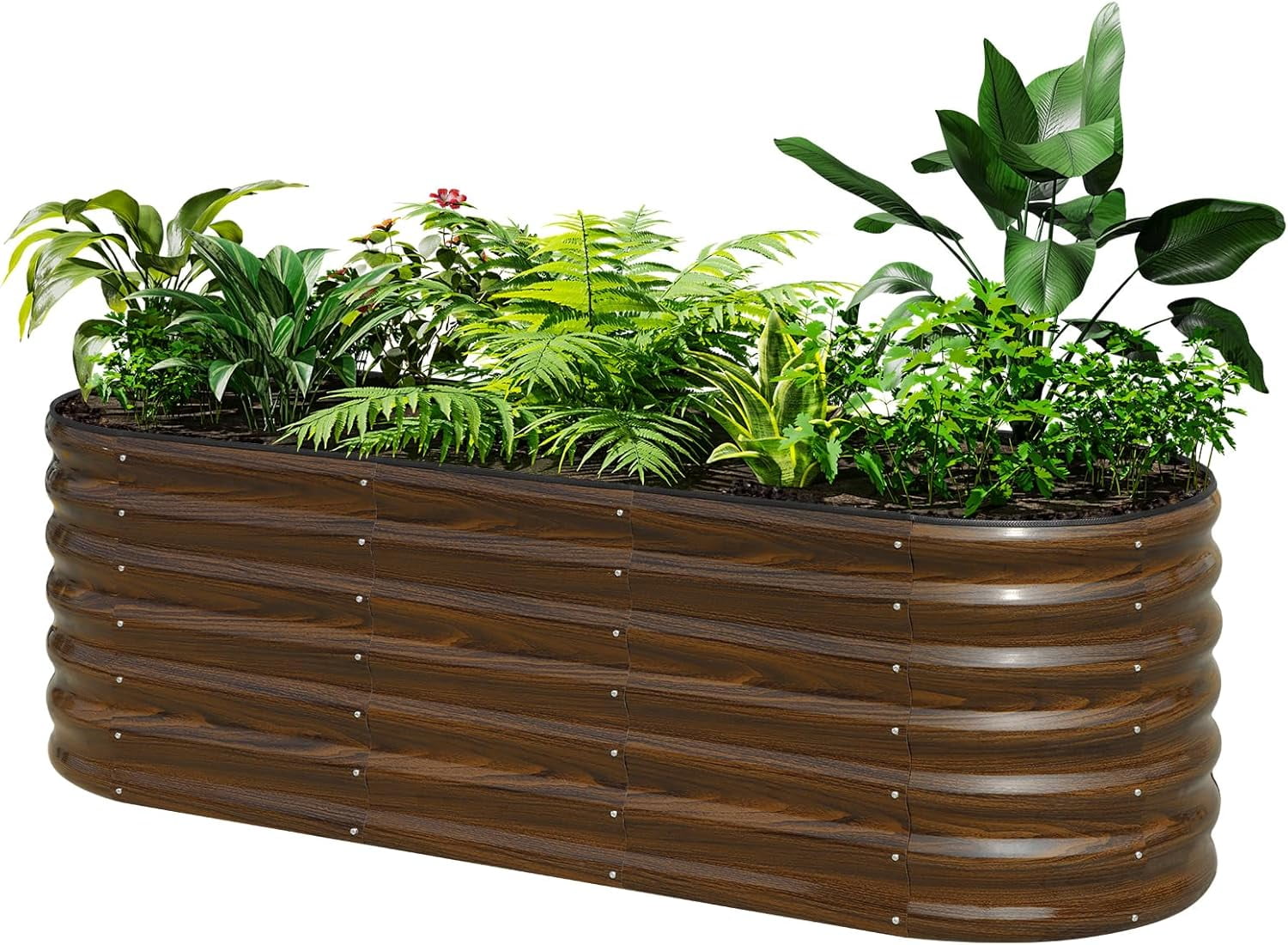 Galvanized Steel Raised Garden Bed, 6x2x2 ft, Outdoor Oval Deep Root Planter Box for Growing ...