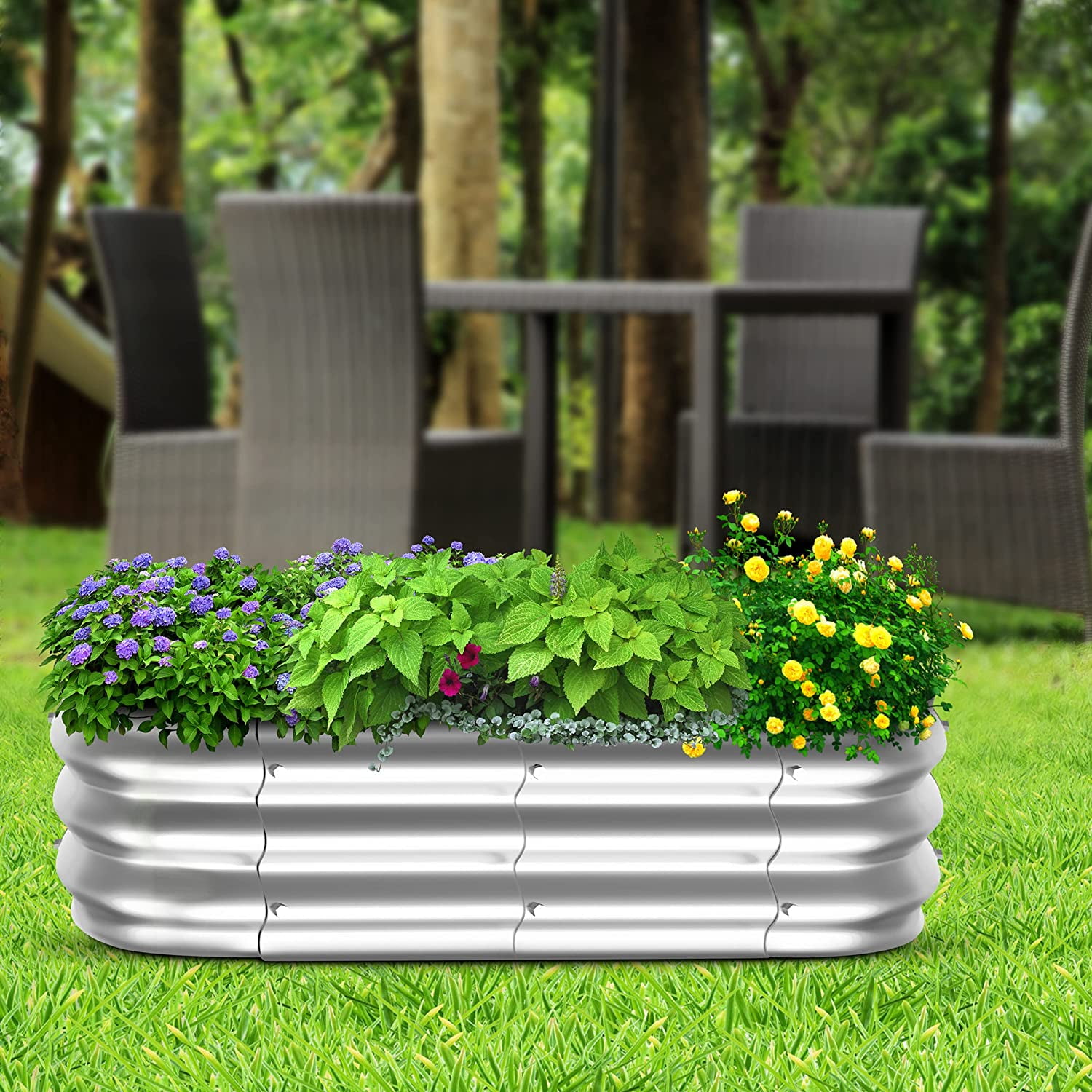 Galvanized Steel Raised Garden Bed with Solar LED Light - Adjustable ...