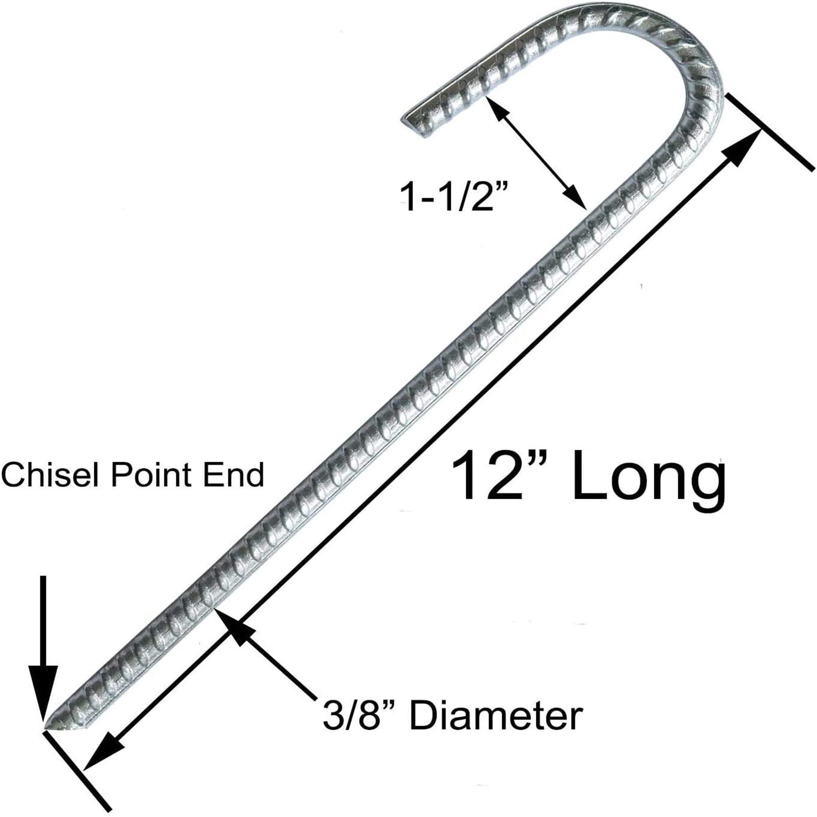 Galvanized Steel Tent Pile, J-hook Attachment Pile, 12-inch Nail, Heavy ...