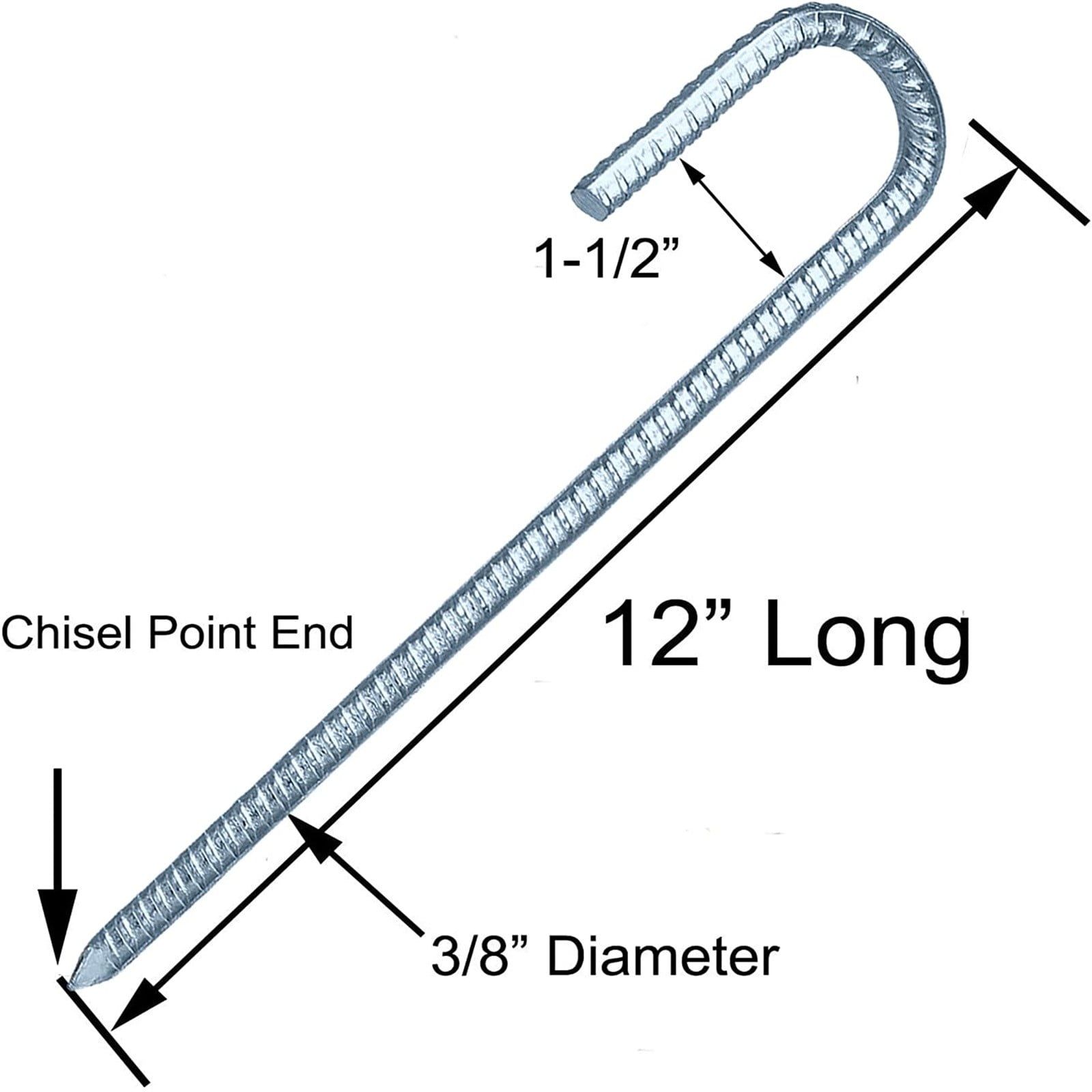 Galvanized Steel Tent Pile, J-hook Attachment Pile, 12-inch Nail, Heavy ...