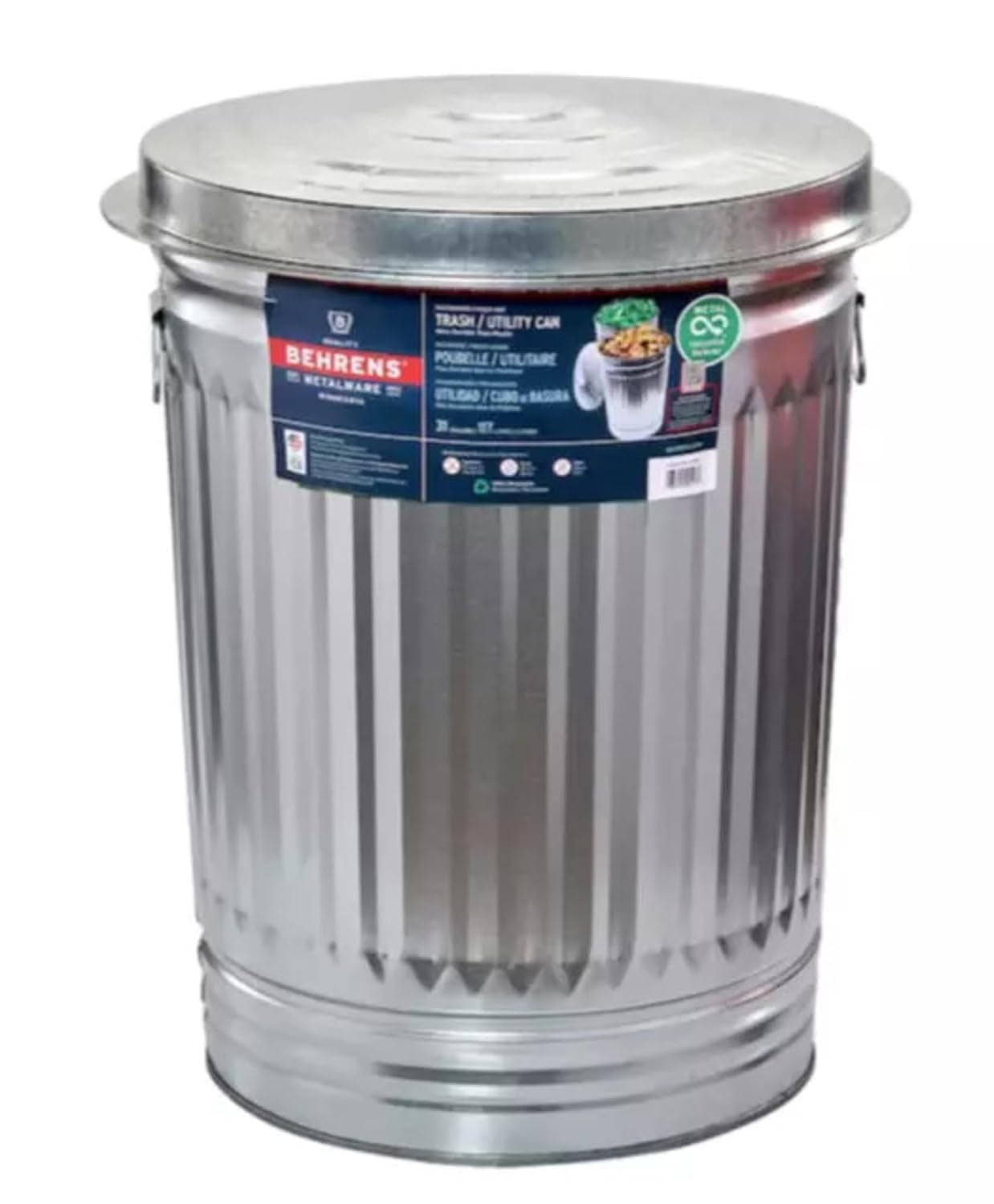 Galvanized Steel Trash Can, 31 Gallon, Silver, Galvanized Trash Can ...