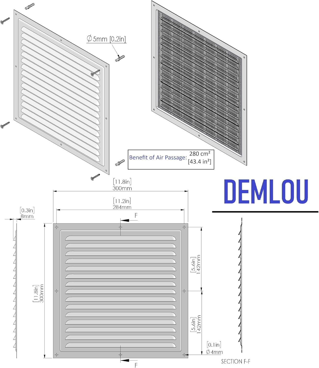 Galvanized Steel Vent with Mesh, 12x12 Inch Indoor/Outdoor Vent Grid ...