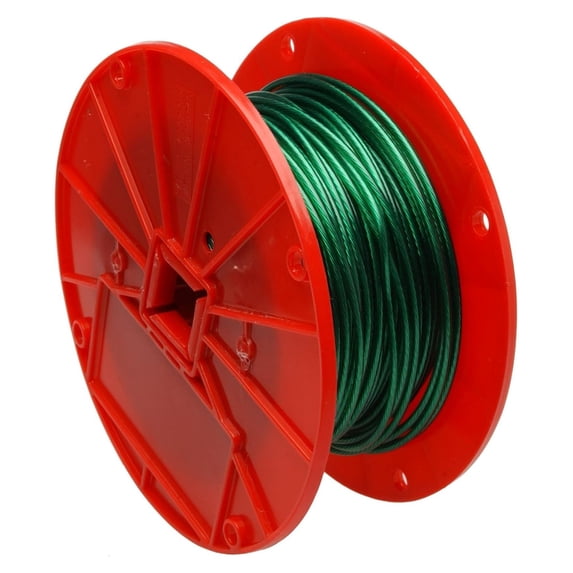 Galvanized Steel Wire Rope on Reel, Vinyl Coated, 1x7 Strand, Green, 1/ ...