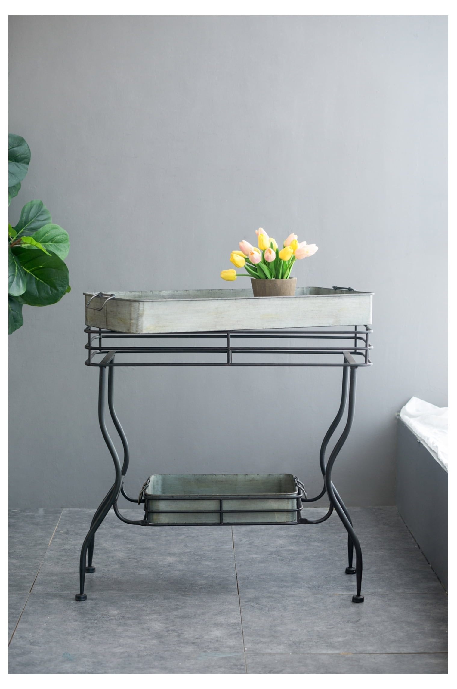 Galvanized Tray Table - 32x15x31" Maggie Accent Table - Industrial ...