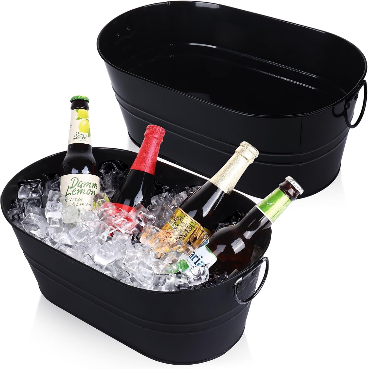 Galvanized Tub Bevera Tubs, 2pcs Metal Ice Buckets for Cocktail Bar 3 ...