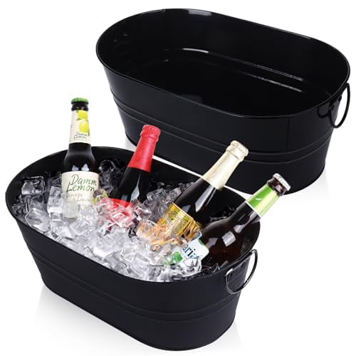 Galvanized Tub Beverage Tubs, 2pcs Metal Ice Buckets for Cocktail Bar 3 ...