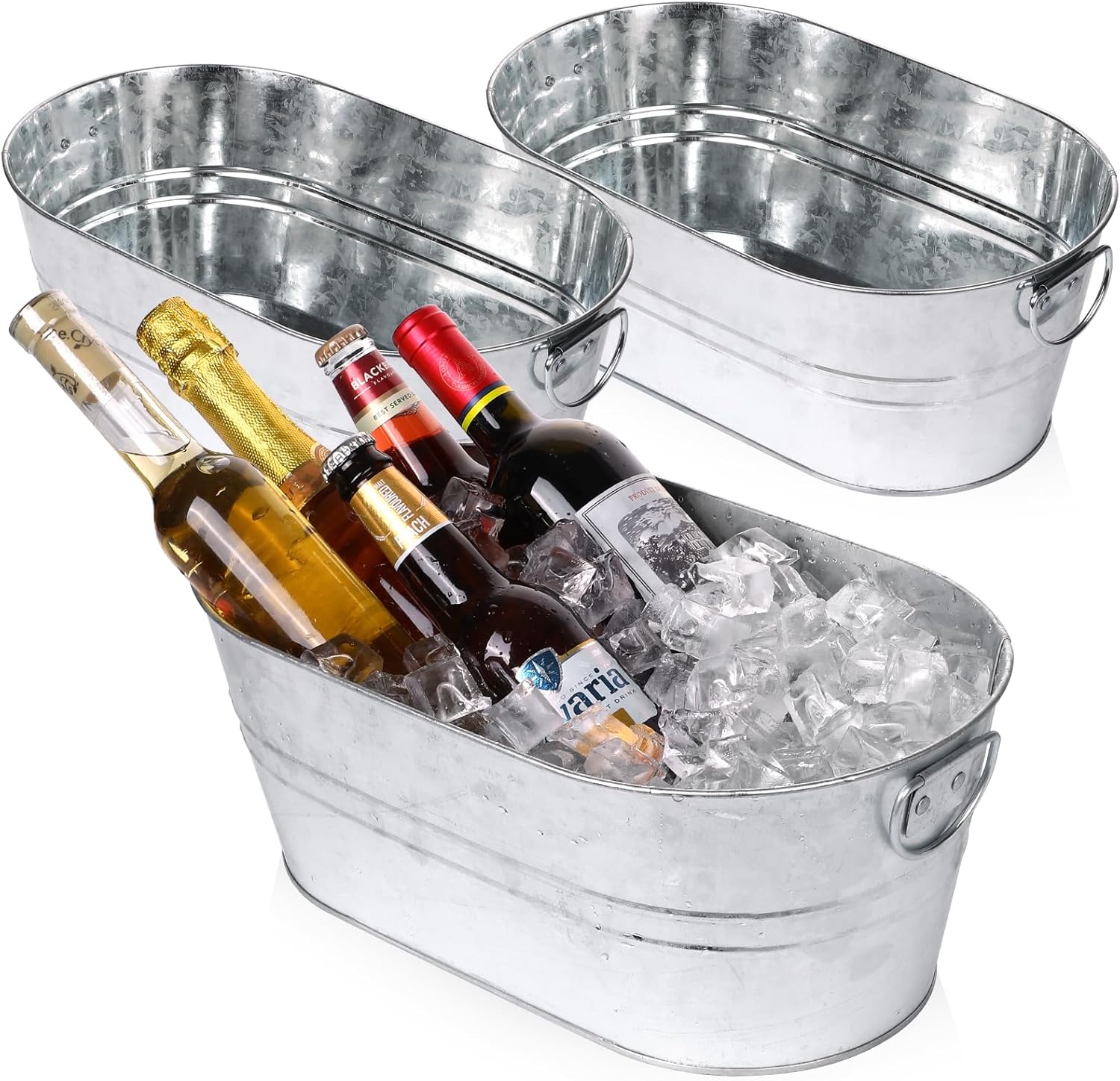 Galvanized Tub Beverage Tubs, 3pcs Metal Ice Buckets for Cocktail Bar 3 ...
