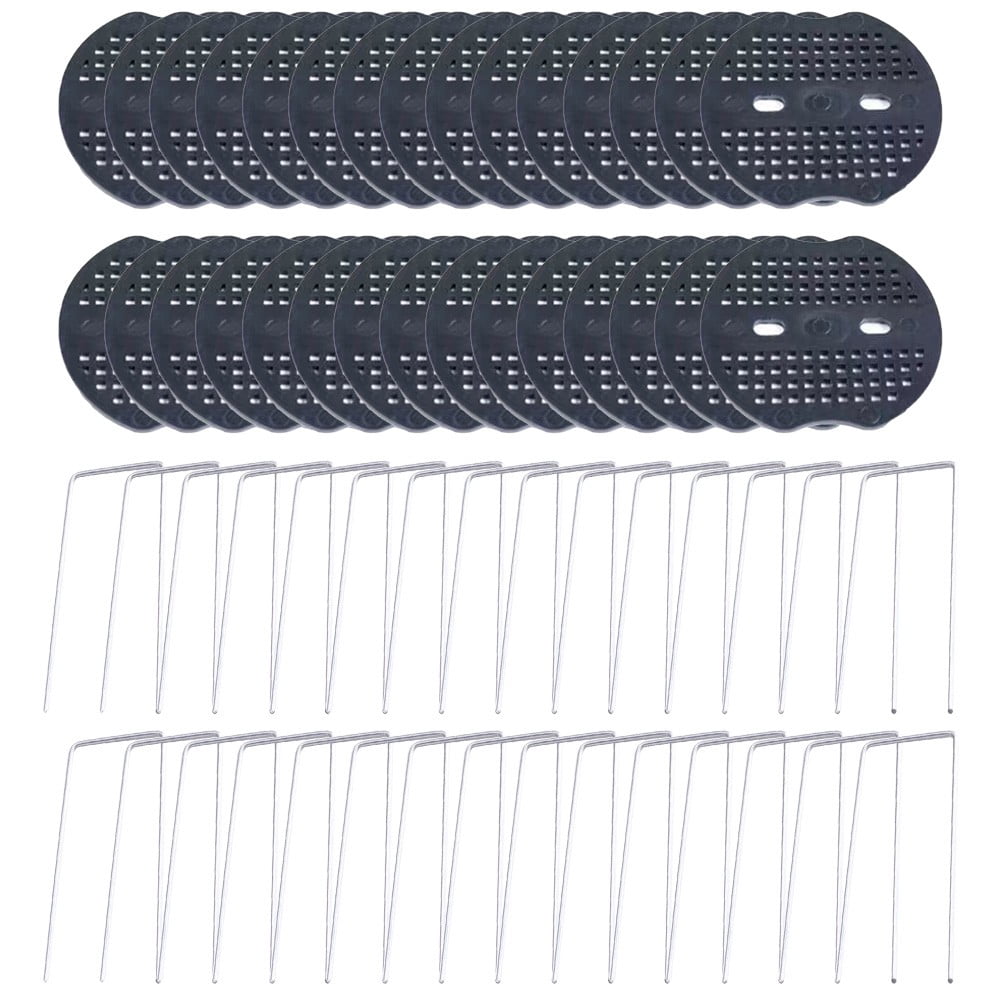 Galvanized U-Shaped Pins with Buffer Plates - 50 Pack Landscape Fabric ...