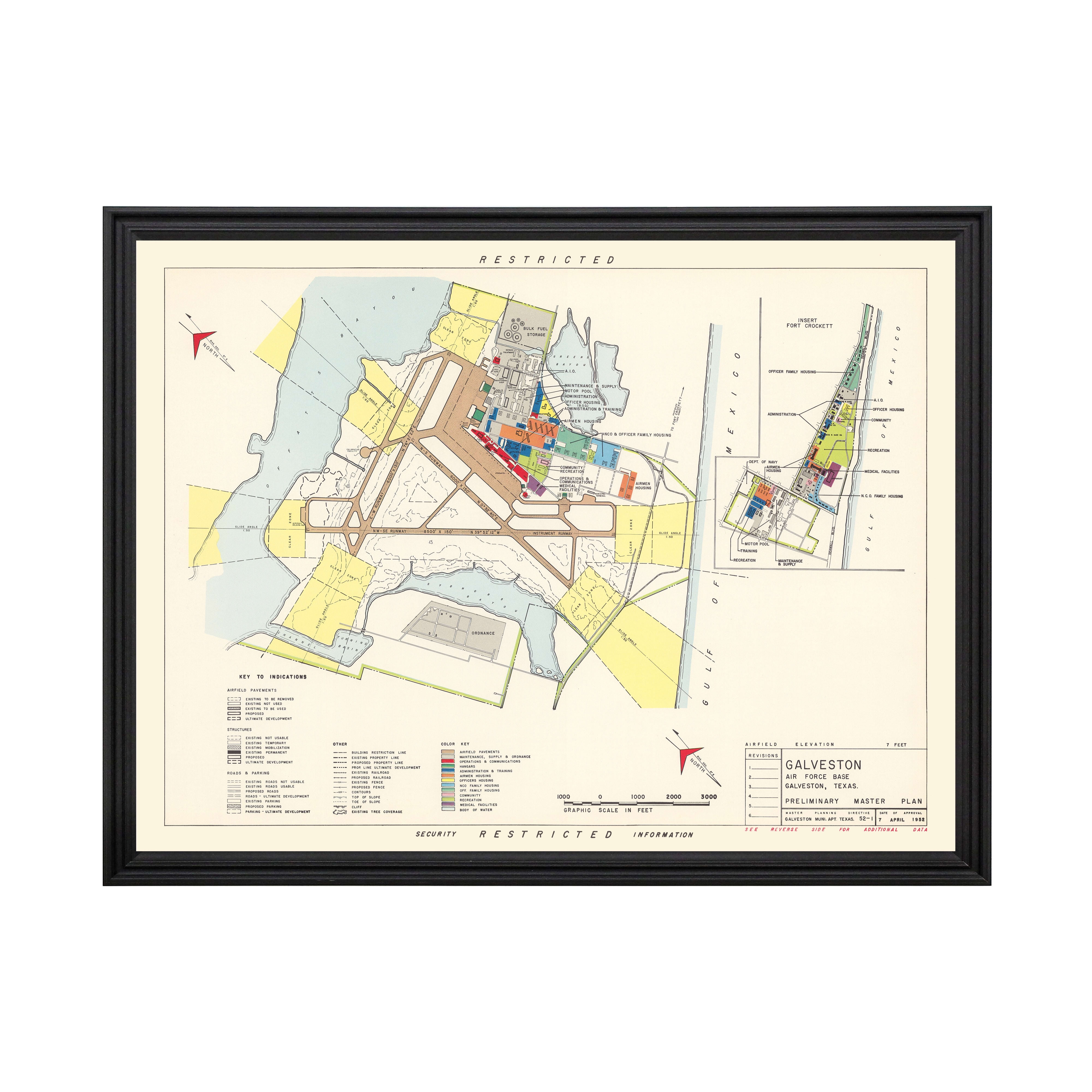 Galveston Air Force Base Art, 1952 Vintage Map of Galveston Air Force ...