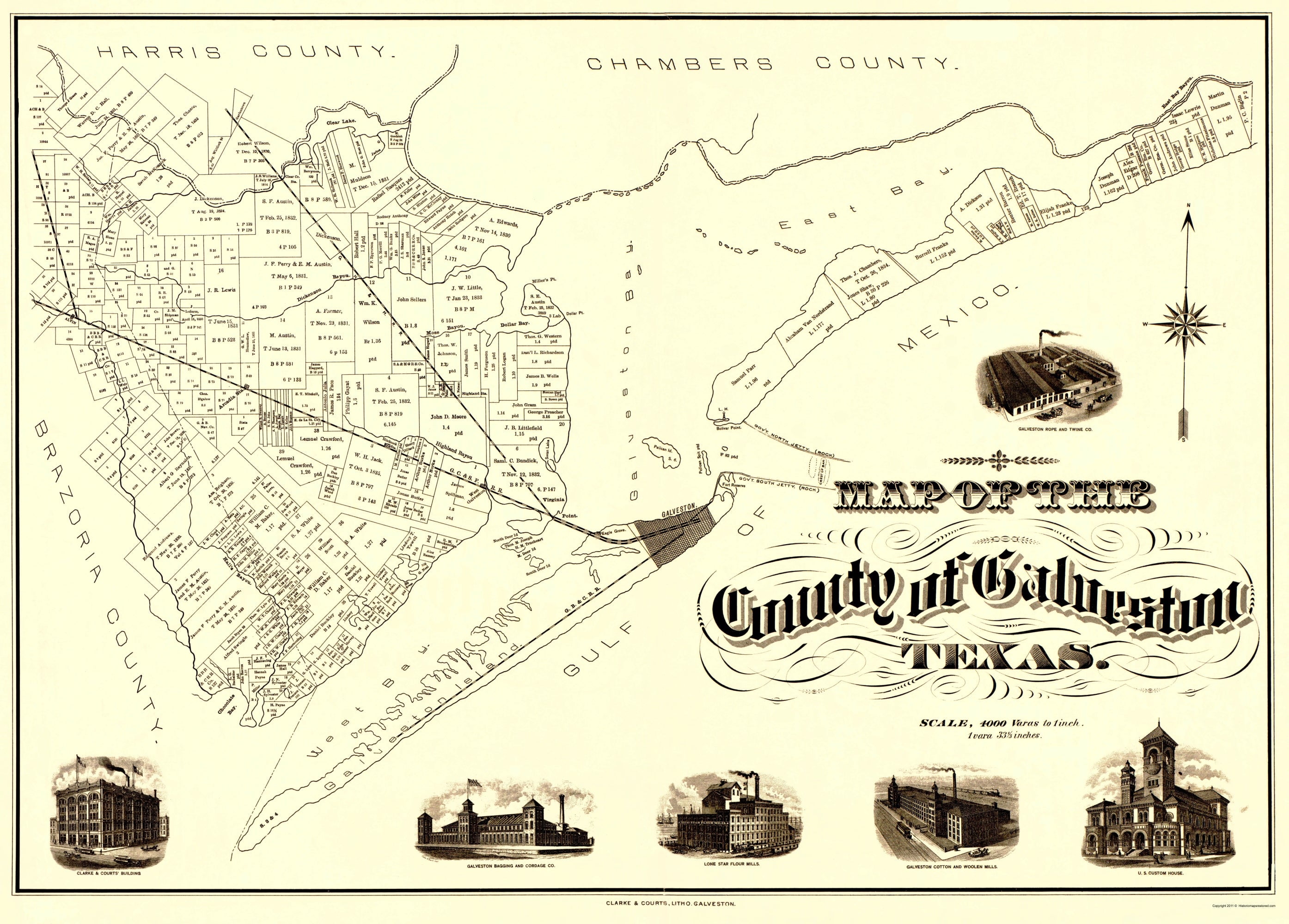 Historic County Map - Galveston County Texas - Clarke 1902 - 23 x 32.07 ...