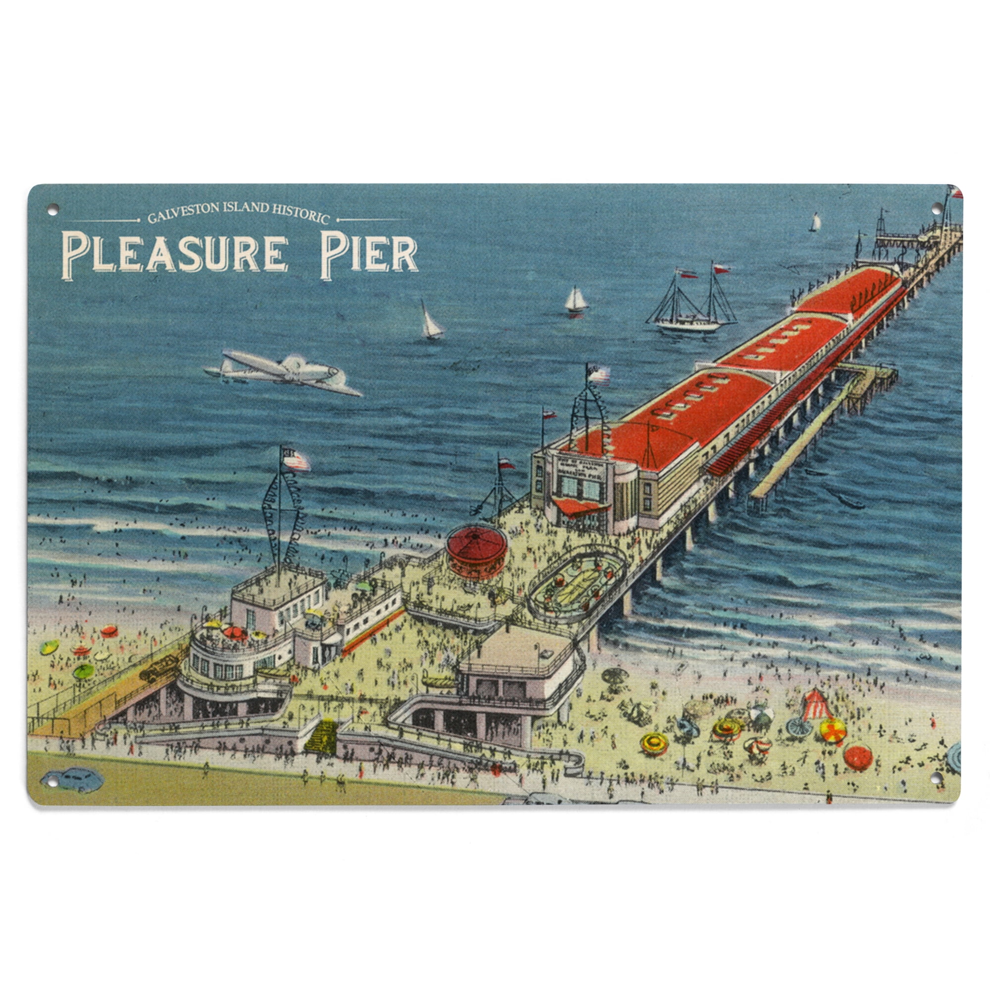 Galveston, Texas, Aerial View of Pleasure Pier and the Beach Front ...