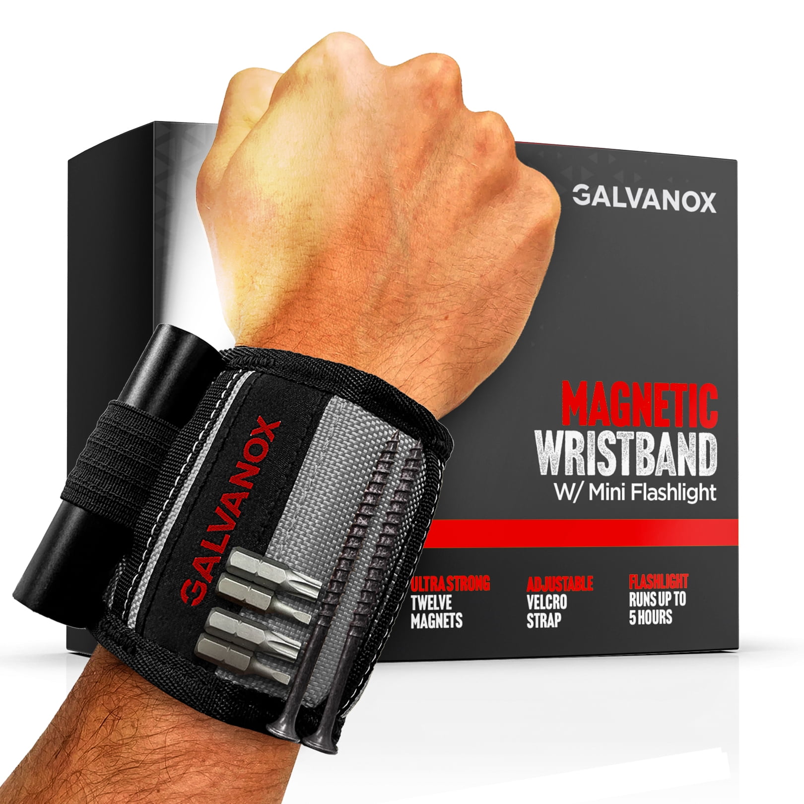 Galvonox Magnetic Wristband with LED Flashlight - Nylon Wrist Magnet ...