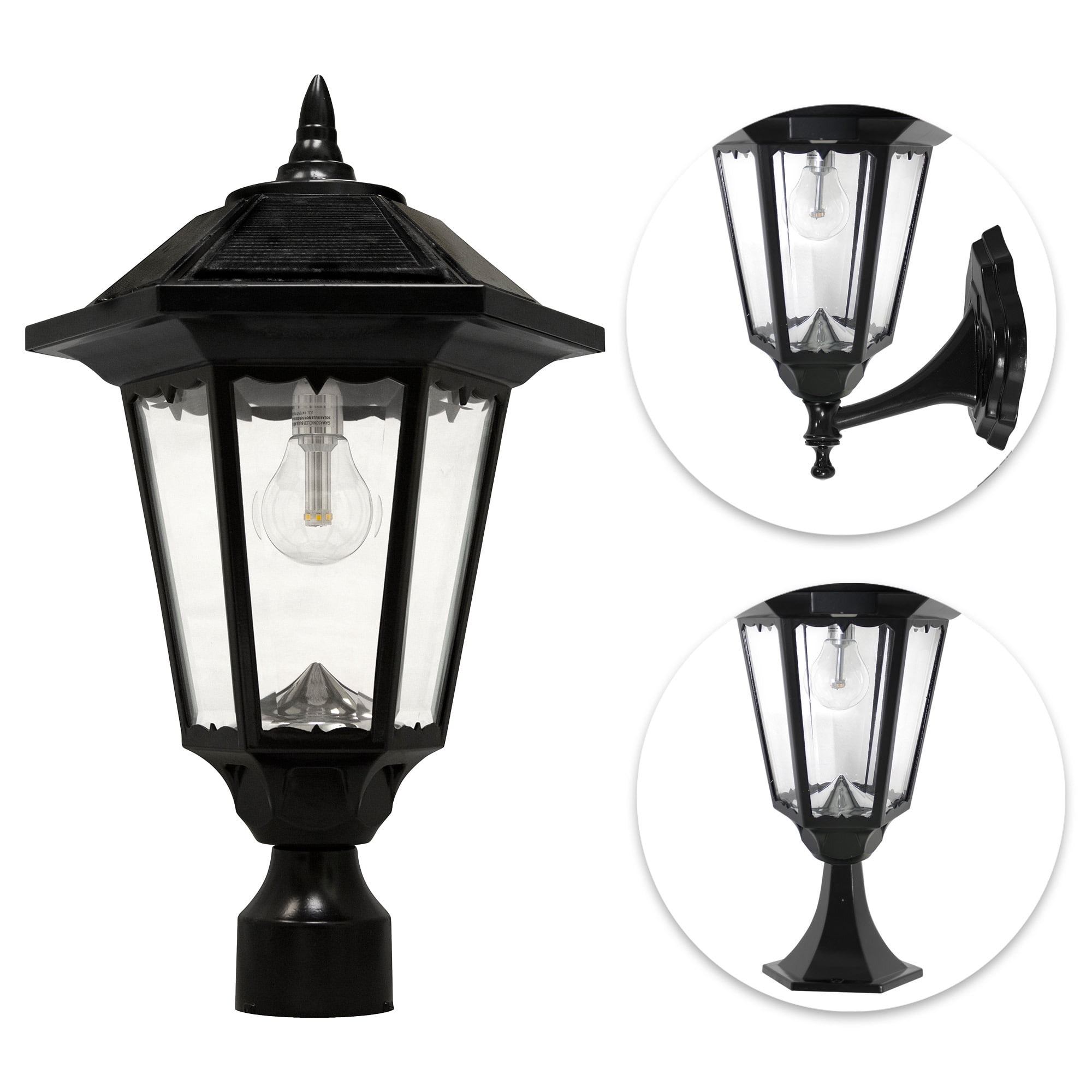 Gama Sonic Black Solar Outdoor Post Light, Windsor Bulb, Cast Aluminum ...