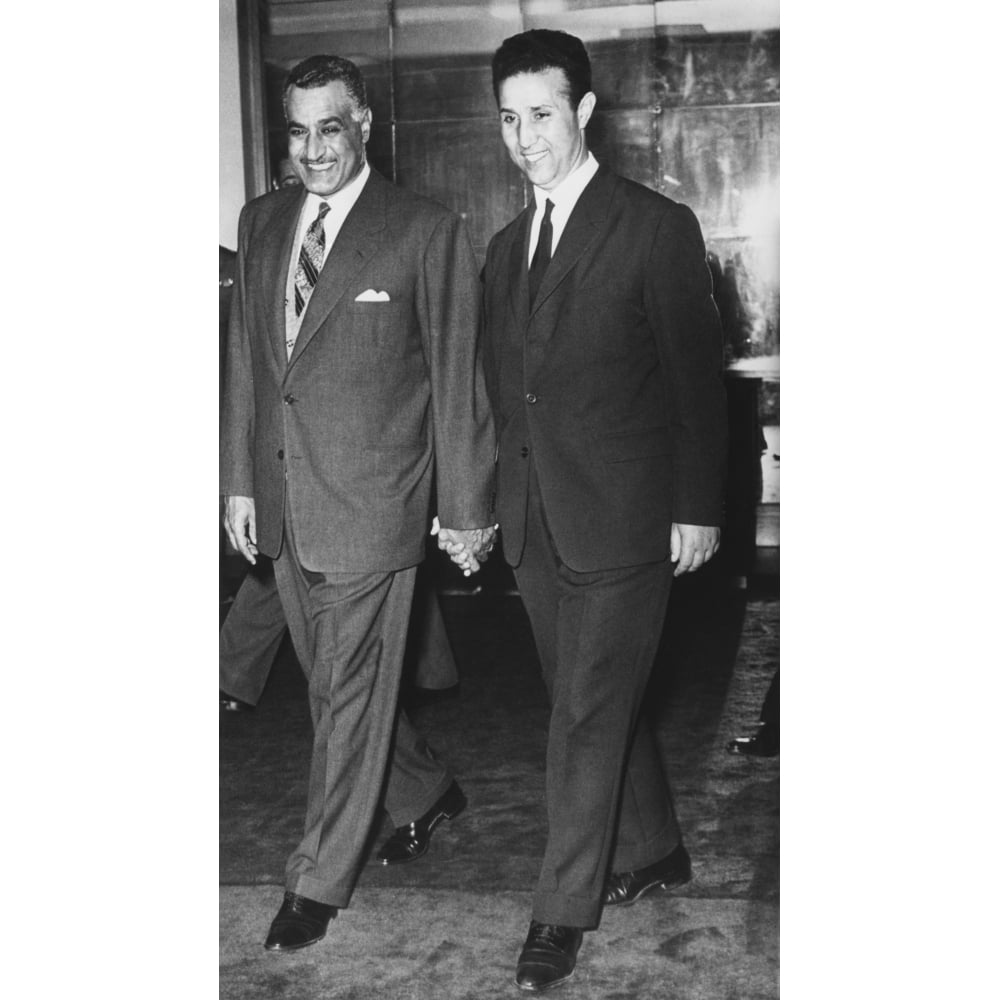 Gamal Abdel Nasser Walks Hand In Hand With Algerian Rebel Leader Ahmed ...