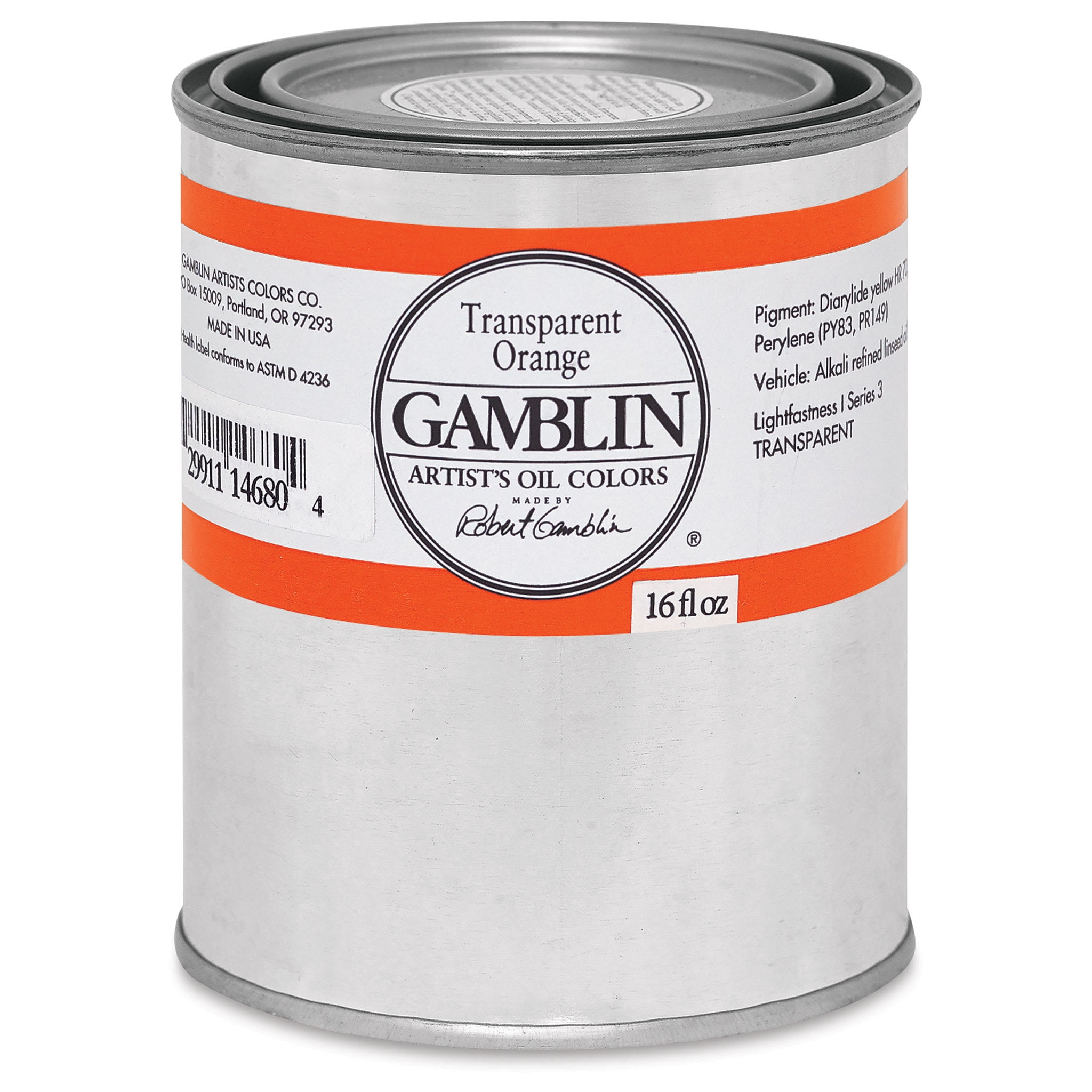 Gamblin Artist's Oil Color - Transparent Orange, 16 oz Can - Walmart ...