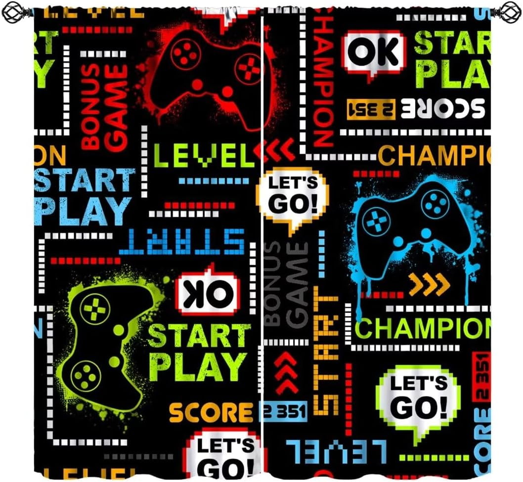Game Boys Curtains, Video Games Gamepad Controller Gamer Cool Colorful ...