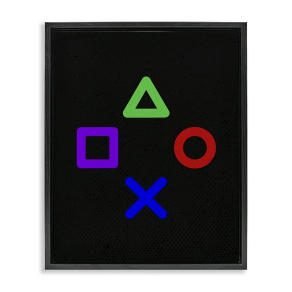Game Button Shapes Black Framed Floater Canvas Wall Art, design by Kim ...