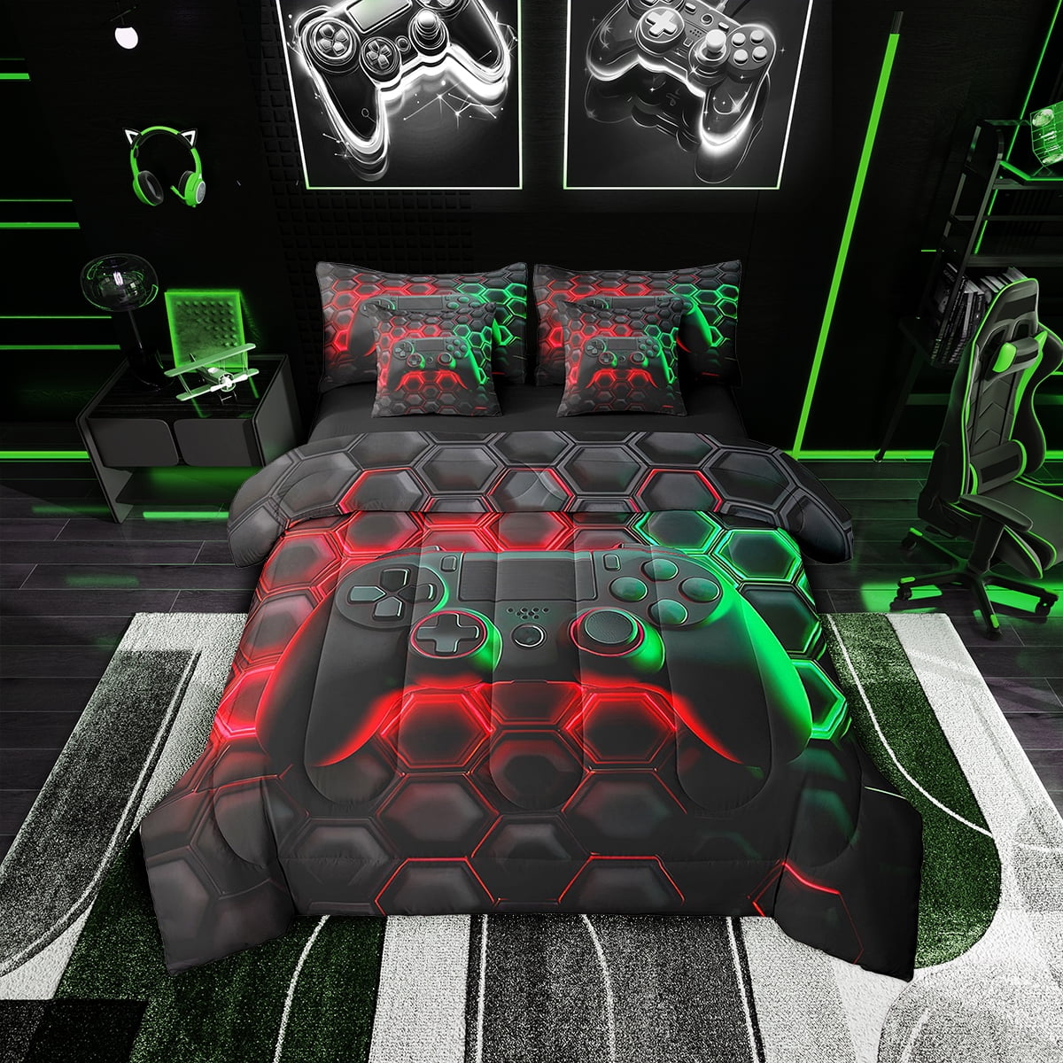 Game Console Bed in a Bag 7 Pcs Queen Space Universe Gaming Bedding ...