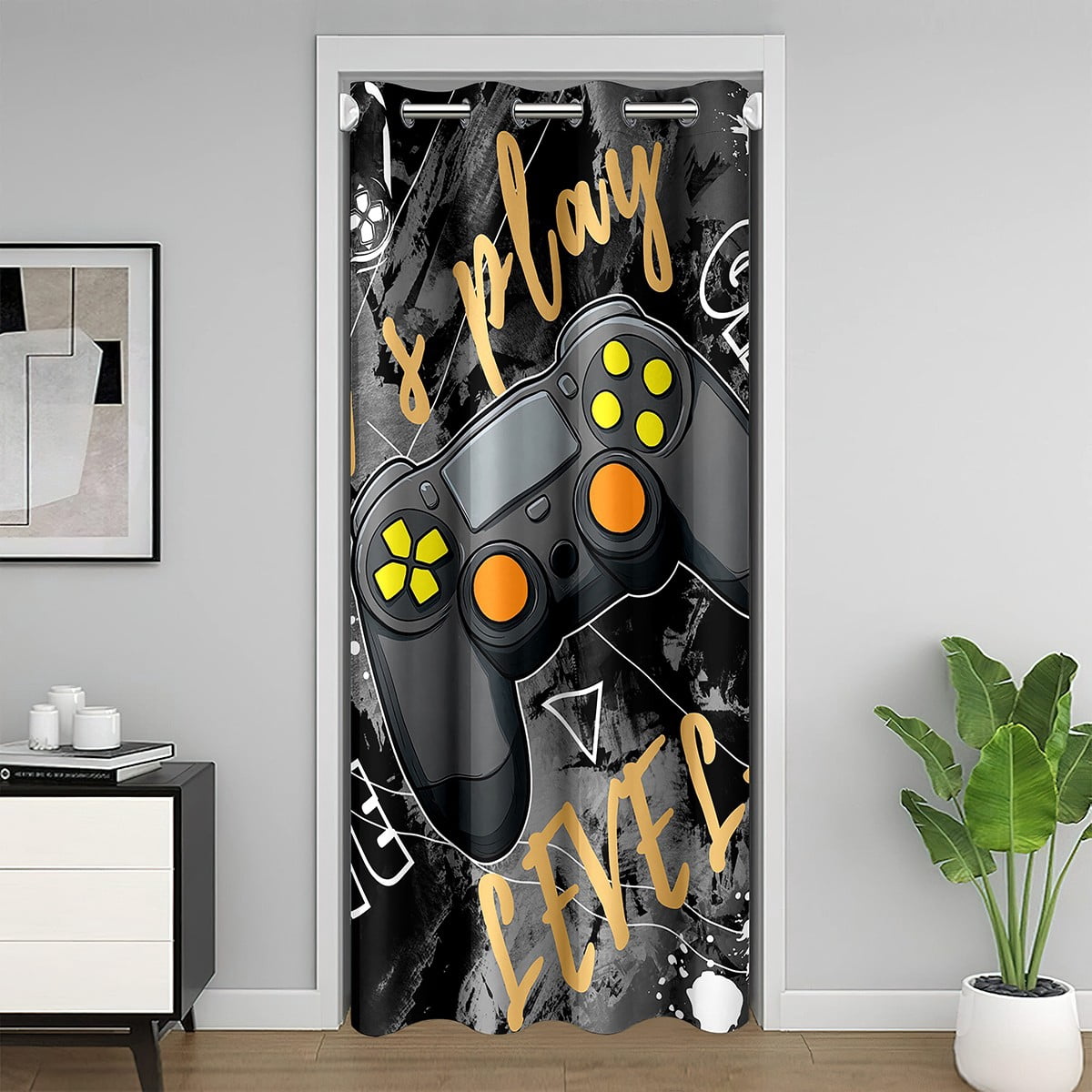 Game Console Door Drape,Gaming Door Curtain Insulated Thermal,Geometric ...