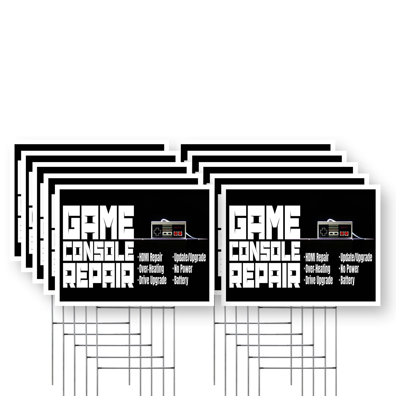 Game Console Repair Yard Sign 10 Pack of 18 Inch x 24 Inch Double Sided ...