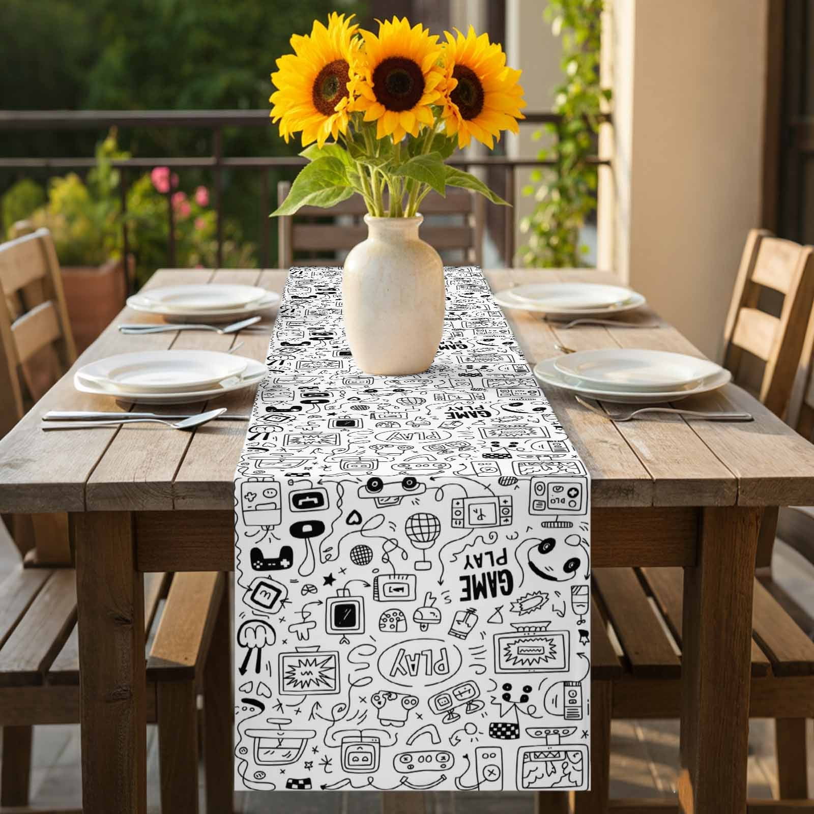 Game Console Sketch Table Runner-70 Inch Long Black And White Gaming ...
