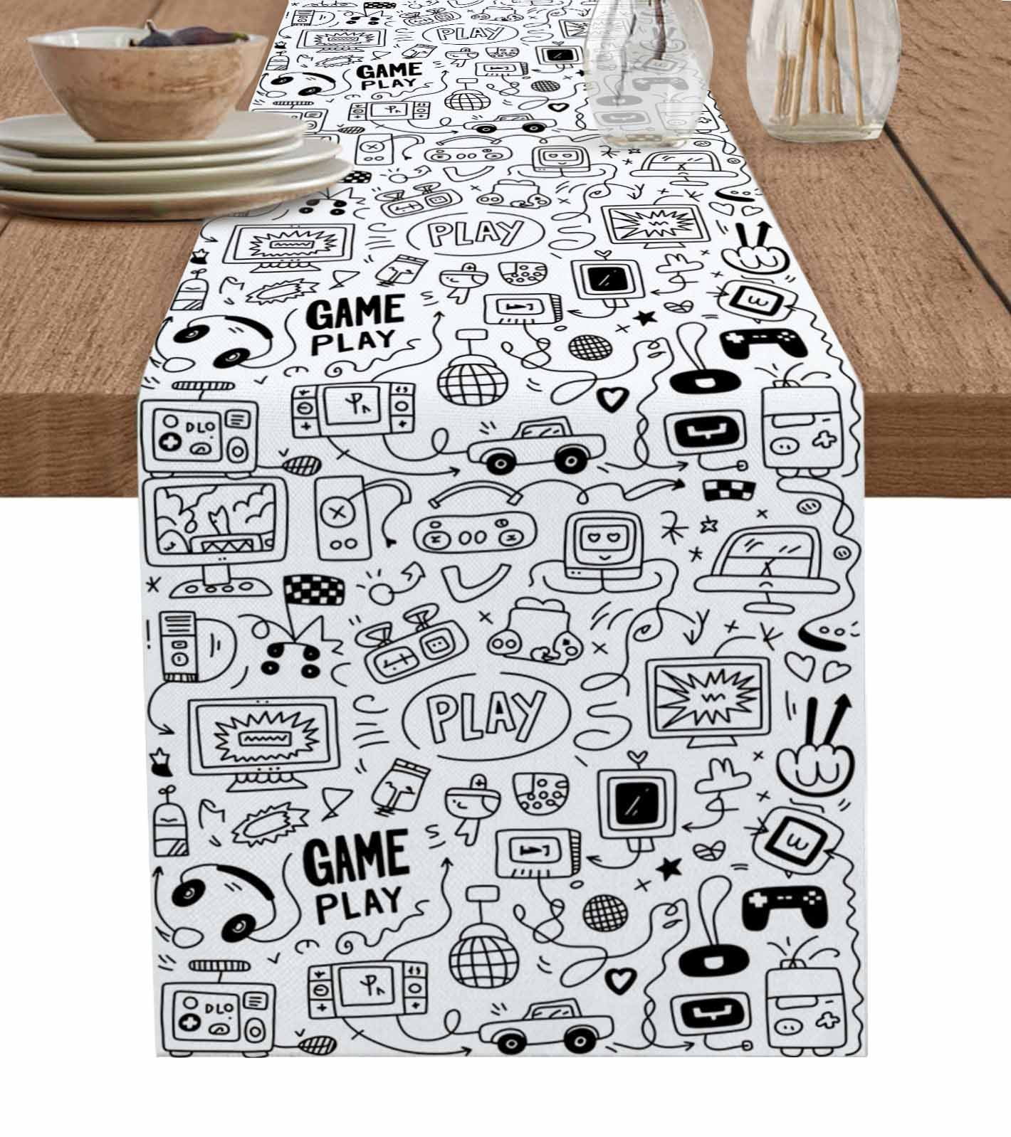 Game Console Table Runner 90 Inches, Black White Game Controller ...
