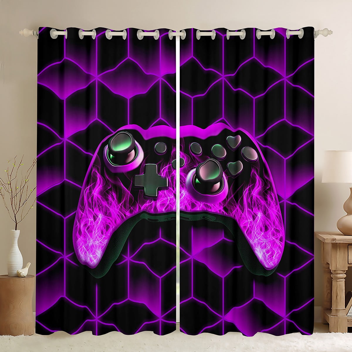 Game Consoles 30%-50% Blackout Curtains Neon Geometry Curtains 2 Panels ...