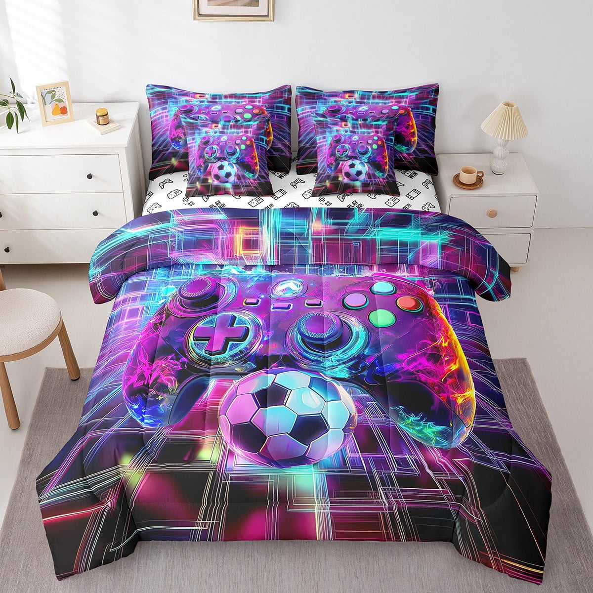 Game Consoles Bed in a Bag King Size Comforter Set 7 Pieces,3D Neon ...