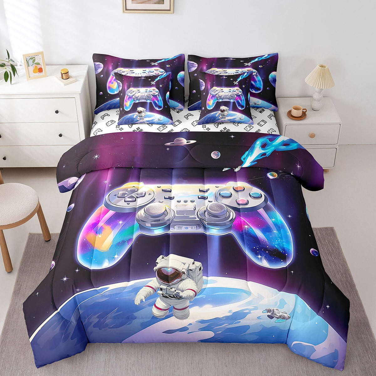 Game Consoles Bed in a Bag Queen Comforter Set 7 Piece,Gamer Bedding ...