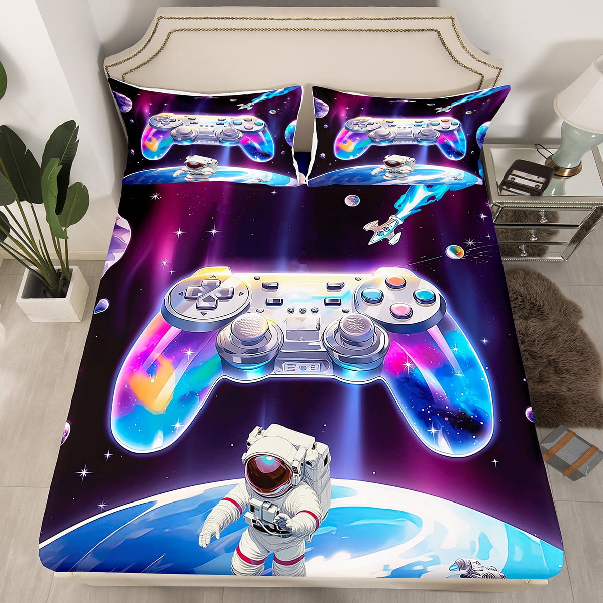 Game Consoles Boys Fitted Sheet Queen,Gamer Bed Sheets for Boys Gaming ...