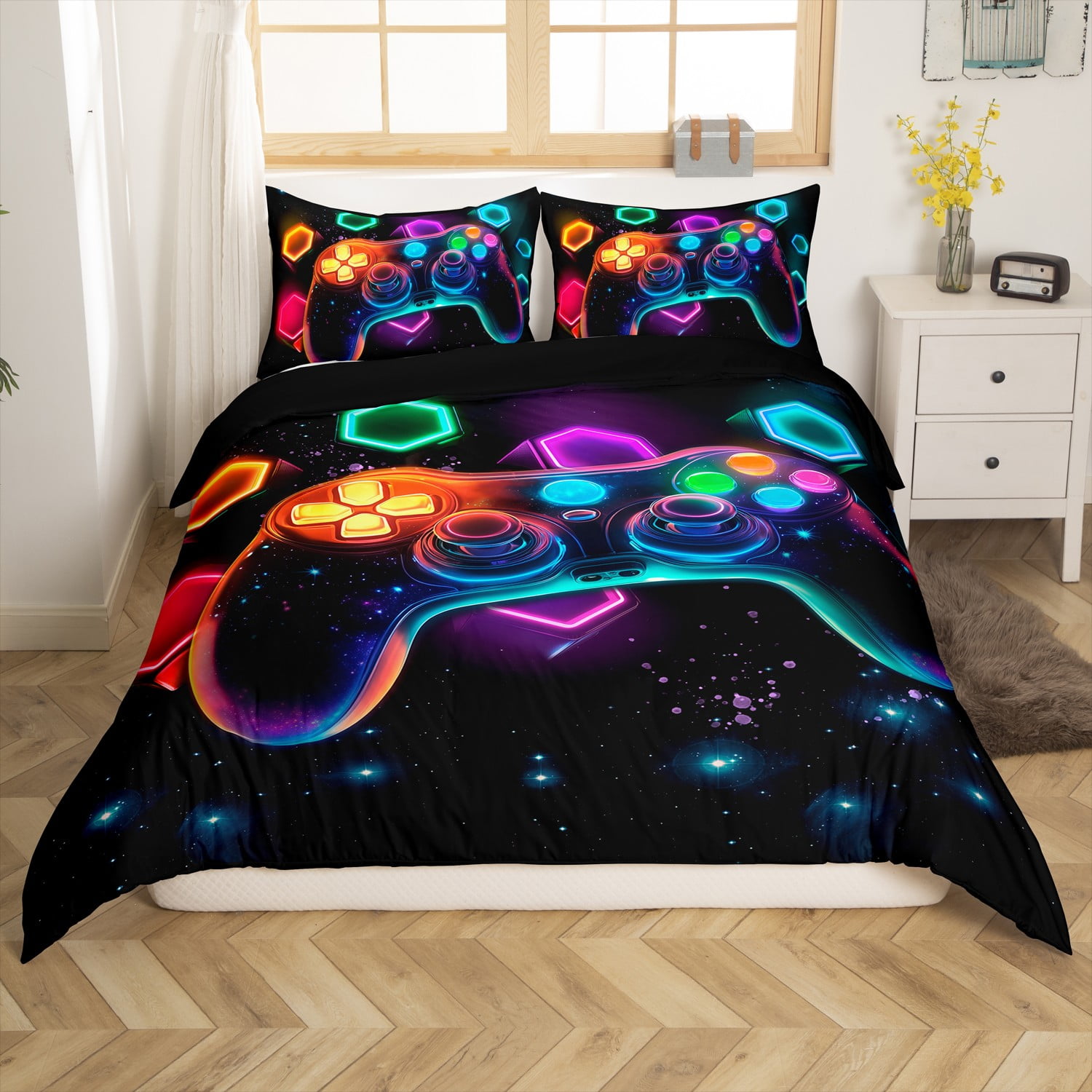 Game Consoles Bedding Sets Gamer Gifts,Gamer Duvet Cover Space Geometry ...