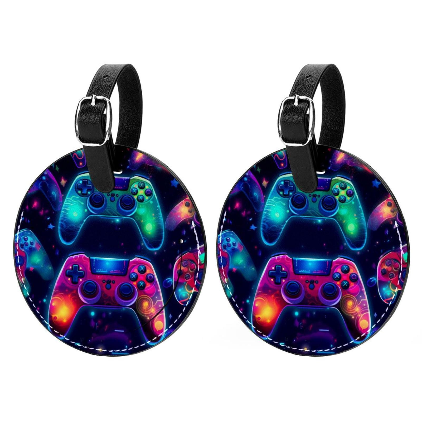 Game Controller 2Pcs PU Leather Round Luggage Tags with Privacy Cover ...