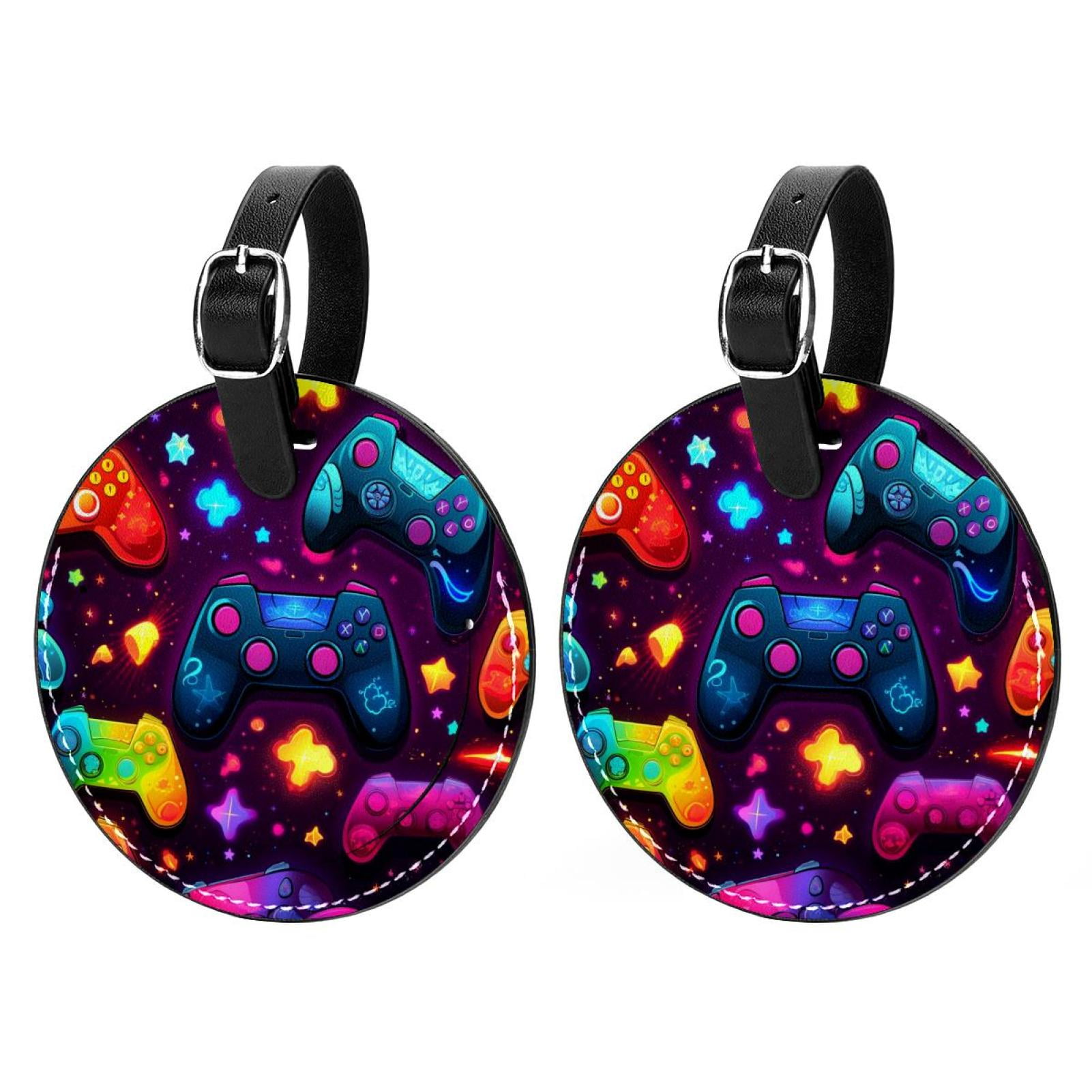 Game Controller 2Pcs PU Leather Round Luggage Tags with Privacy Cover ...