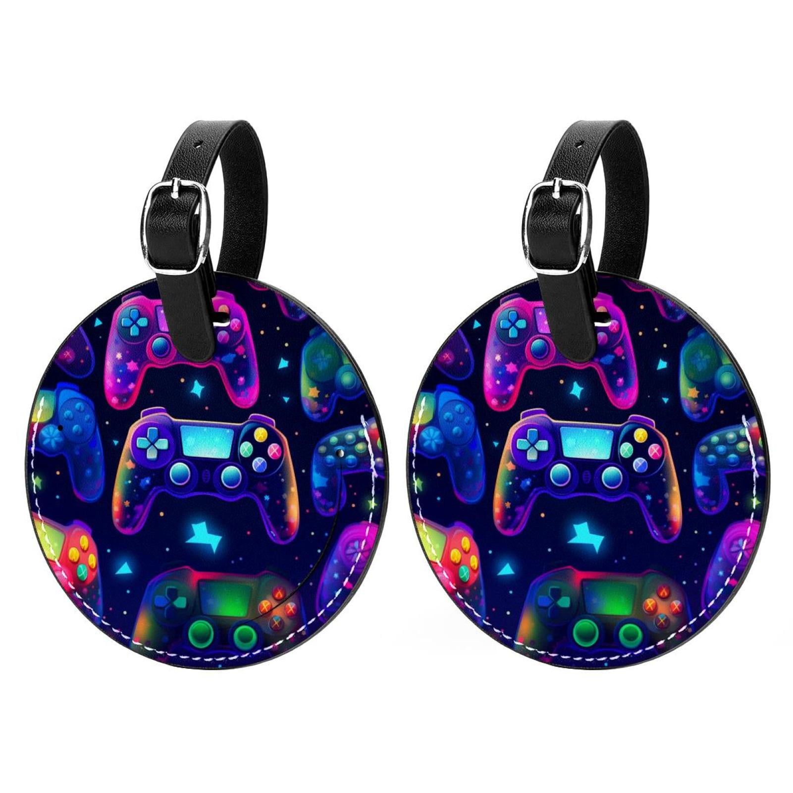 Game Controller 2Pcs PU Leather Round Luggage Tags with Privacy Cover ...